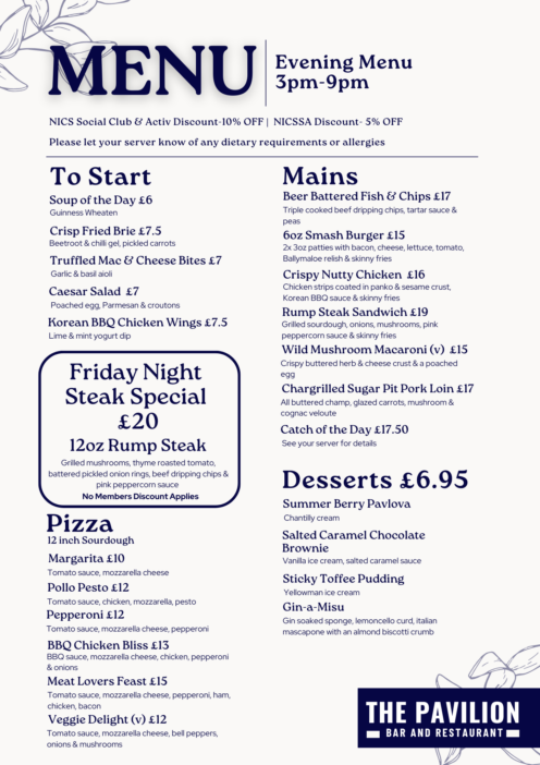 The Pavilion Bar & Restaurant | NICSSA | Northern Ireland Civil Service ...